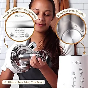 MioMat 8in1 Plant Based Milk Maker | Make 40oz of Natural Almond Milk, Soy Milk, Oat Milk, Coconut Milk, and more ... + soups, porridges, smoothies, purées... | Automatically, at the touch of a button