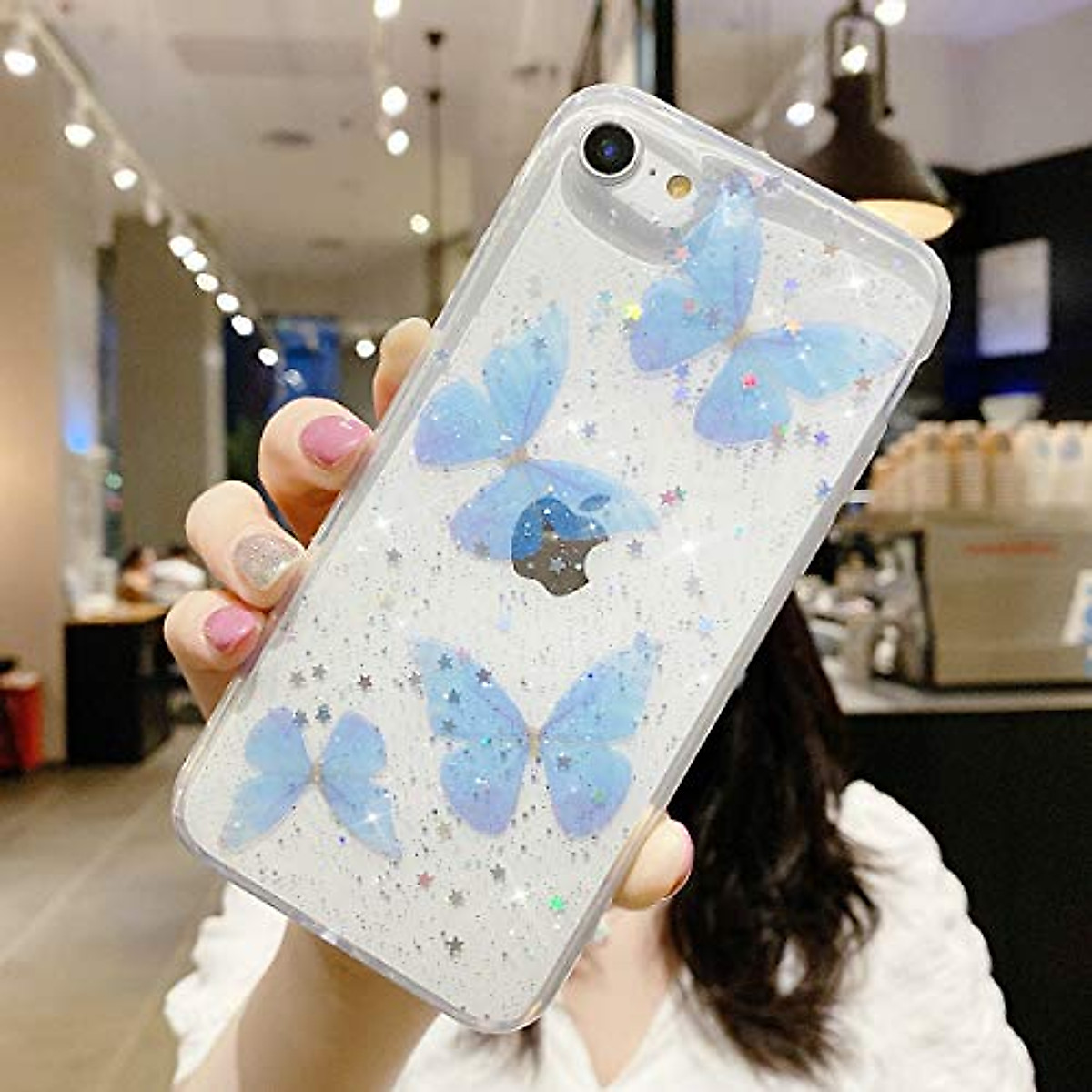 HJWKJUS Compatible with iPhone 7/8/SE 2020/SE 2022 Cute Clear Case,Bling Glitter Sparkly Butterfly Design Slim Soft TPU Protective Phone Case for iPhone 7/8/SE 2020 4.7''