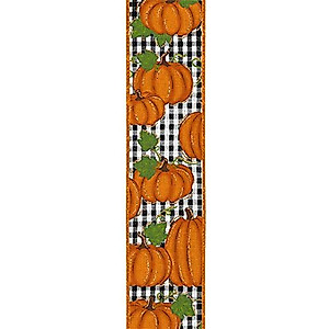2.5" Pumpkin Patch Ribbon: Black White Buffalo Check (10 Yards) Pumpkin Autumn Fall Wired Ribbon RGA148027
