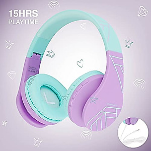 PowerLocus Bluetooth Headphones for Kids, Wireless Foldable Headphones Over Ear, Headphone with Microphone, 85DB Volume Limit, Wireless and Wired Headset with Micro SD, FM for Cellphones, Tablets, PC