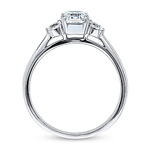 BERRICLE Sterling Silver 3-Stone Wedding Engagement Rings Emerald Cut Cubic Zirconia CZ Anniversary Promise Ring for Women, Rhodium Plated Size 5