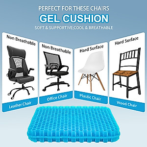 Gel Seat Cushion 2.4 Inch Thick, Double Thicken Layer, Relief Tailbone Pressure, Breathable Honeycomb Design Gel Cushion with Washable Non-Slip Cover for Office Chair, Car Seat, Wheelchair (Blue)