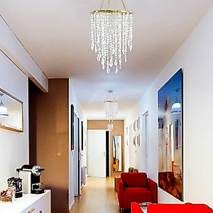 Cioceen Acrylic Chandelier Ceiling Light Shade Beaded Hanging Pendant Lampshade with Gold Frame for Bedroom for Wedding Party H12.9 X W8.7 3 Tiers