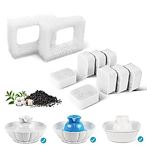 10 Pack Ceramic Cat Water Fountain Replacement Filters, 8 Pack Pet Fountain Replacement Filters and 2 Pack Foam Filters for Tritone/Fiumi Ceramic Pet Lotus Ceramic Pet Drinking Fountain