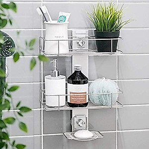 Bath Beyond BATHBEYOND Shower Caddy Suction Cup Tier Shower Shelf - Adjustable Shower Caddy 400 Stainless Steel No-Drilling and Extra Adhesive Sticker for More Stronger Suction (3Tier)