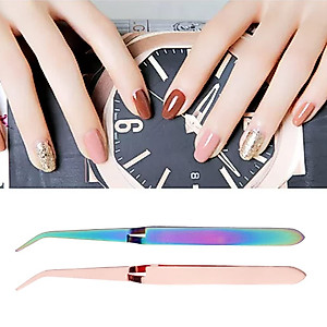 Jualyue Nail Art Tweezers Set Stainless Steel Tip C Curve Pinchers Sculpture Clip Manicure Pointed Slant Tool for Nail Art 2pcs, Curved Nail Tweezers, Nail Tweezers Nipper, Nail Tweezers