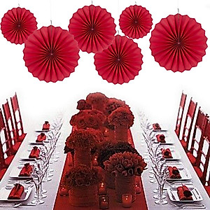 MOWO Red Paper Fans Hanging Decoration (red,6pc)