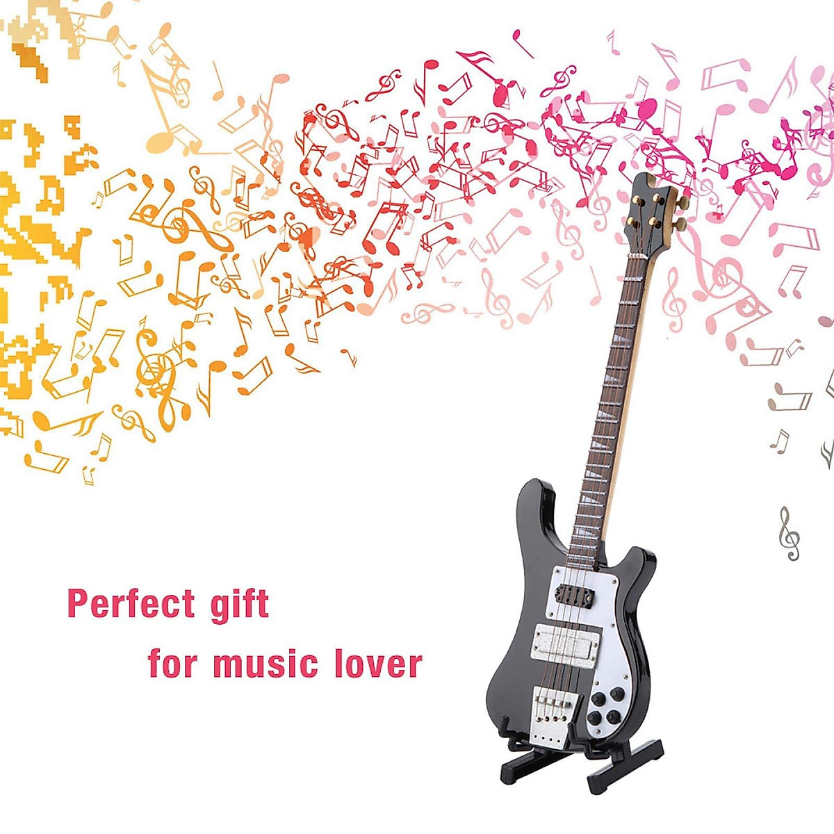 Tyenaza Miniature Bass, Black Miniature Bass Miniature Guitar Guitar Replica with Stand and Case Instrument Model Ornaments Gift