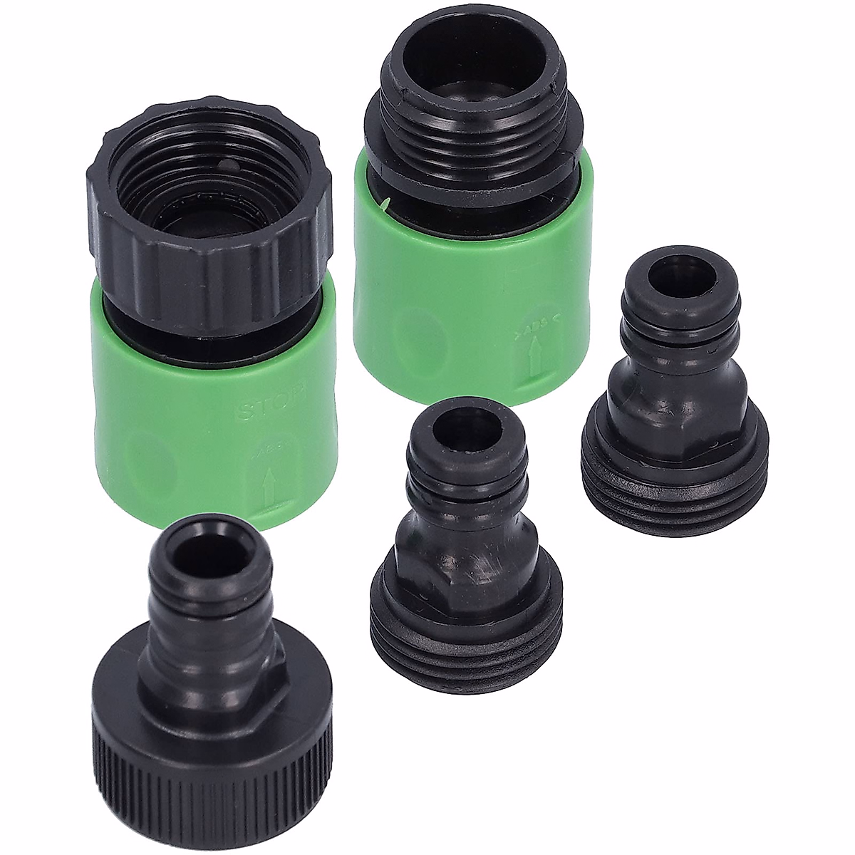 Garden Hose Quick Connector, NPT 3/4 Female Male Thread Coupler Nipple for Garden Lawn Irrigation, Plastic Water Hose Connect for Sprinklers and Spray Nozzles, Green (5 Pcs in Each Set)