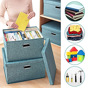 HUATK 4 Pack Decorative Storage Boxes with Lids Storage Baskets for Shelves, Closet organization Bins for Office, Bedroom, Closet, Toys (Teal)