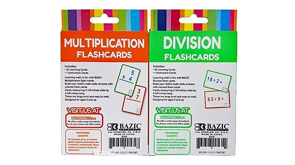BAZIC Multiplication & Division Flash Cards for Kids (Ages 8+)