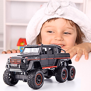 BDTCTK 1/22 Benz G63 AMG 6x6 V12 Off-Road Black Pickup Model Car, Zinc Alloy Pull Back Toy car with Sound and Light for Kids Boy Girl Gift (Black)