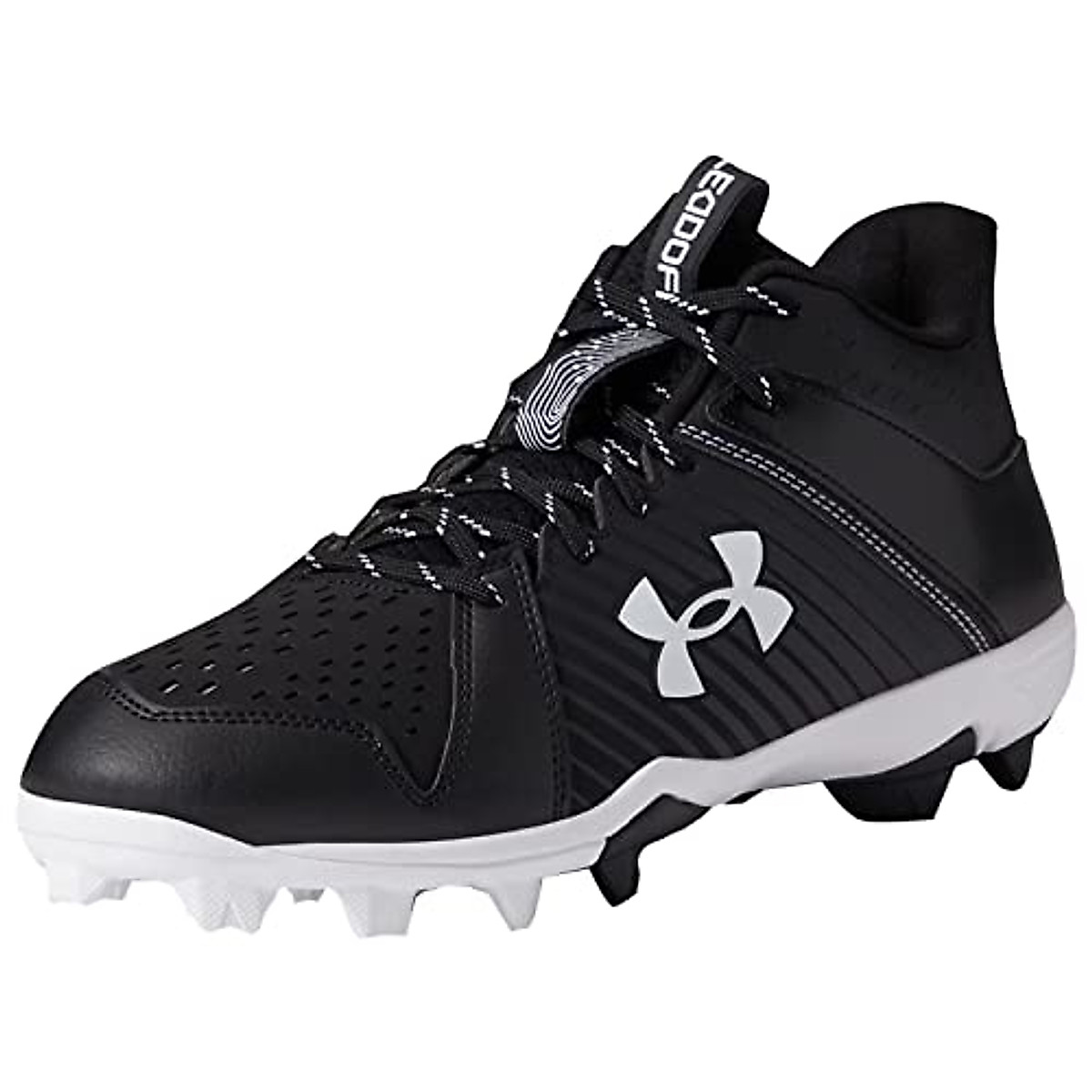 Under Armour Men's Leadoff Mid Rubber Molded Baseball Cleat, (001) Black/Black/White, 13