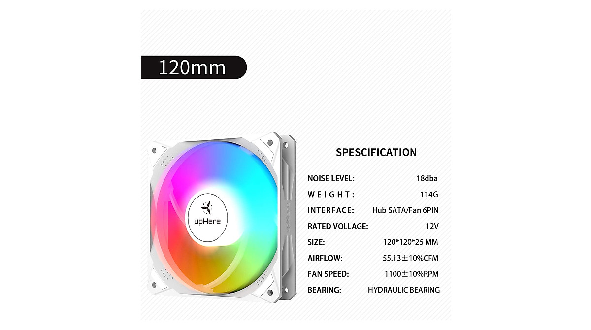 upHere 120mm White ARGB PC Fans (6-Pack) - Sync & Cool