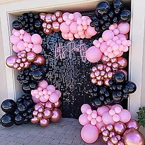 Pink Black Balloon Garland Metallic Rose Gold Balloon Different Size Black Latex Pastel Pink Arch Kit for Baby Shower Birthday Bridal Shower Wedding anniversary Anniversary Graduations Decoration