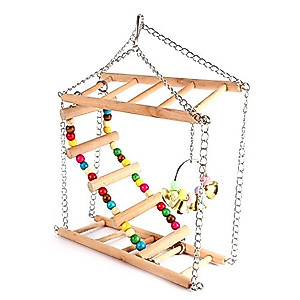 Ladder Bird Toy, Wooden Rainbow Bridge Steps Stairs Climbing Swing Double-Layer Toys for Pet Hamster Parakeet Budgie Cockatiel Trainning