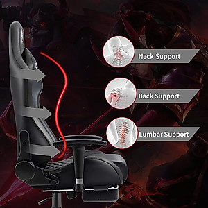 Czlolo Gaming Chair with Footrest and Massage, PU Leather Video Game Chair Racing Style Gaming Computer Chair, High Back Adjustable Recliner Gamer Chair for Adults, Black