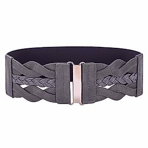 GRACE KARIN Women's Elastic Vintage Belt Stretchy Retro Wide Waist Cinch Belt(Pewter,S)