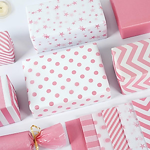 MAMUNU 120 Sheets Light Pink Tissue Paper Set, Metallic Gold Design Gift Wrapping Tissue Paper for Home, Kitchen, Packing, DIY Crafts (20 Sheets Each of 6 Patterns, 50CM X 35CM)