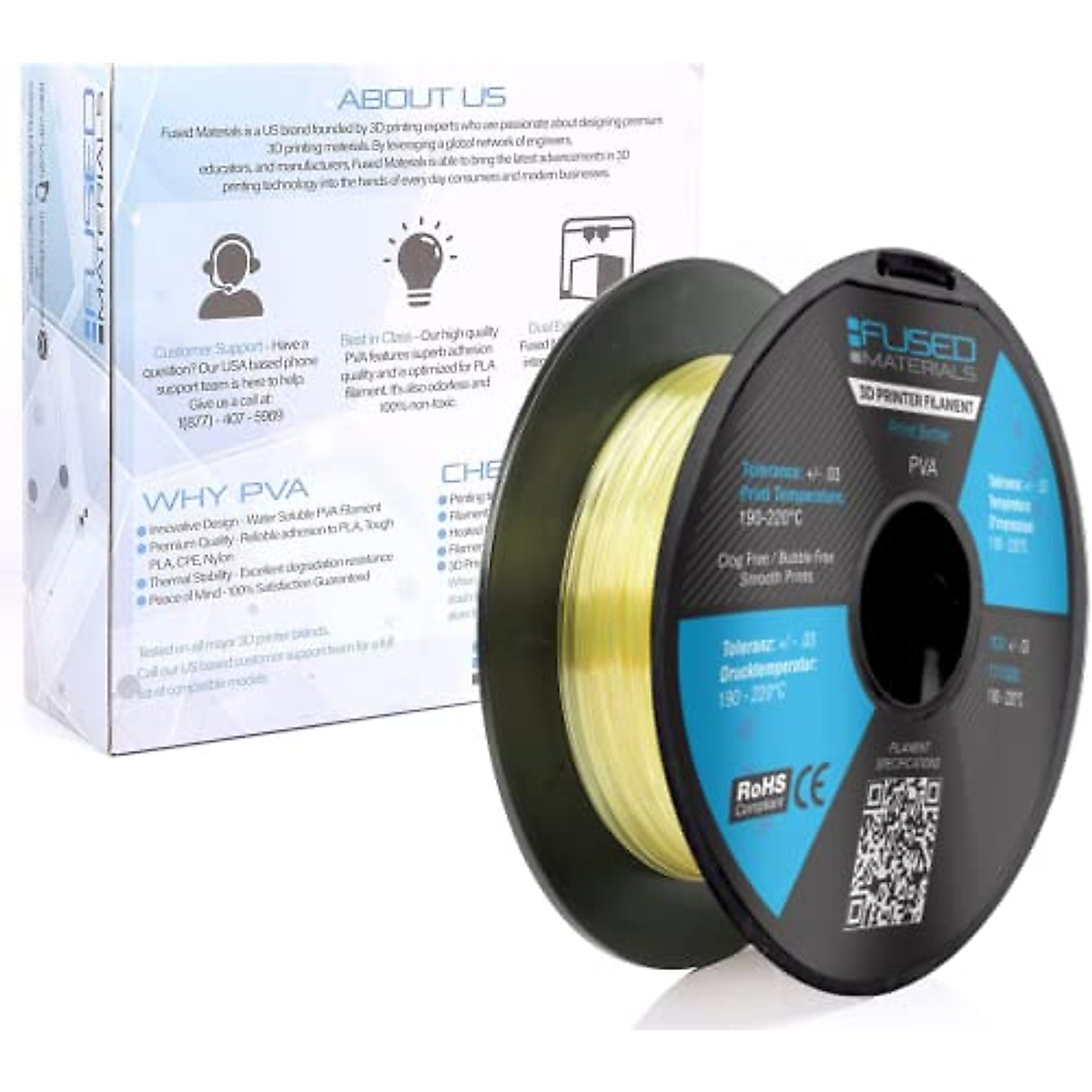 Fused Materials PVA 3D Printer Filament, 1.75mm, 0.5kg roll