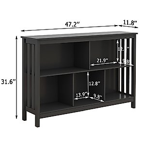 TaoHFE Short Bookshelf with 2-Layer 5 Cube Shelf,Wooden Bookcase Modern Minimalist Style, Horizontal Bookshelf for Living Room, Classroom, Bedroom, Book Shelf with Storage Cube Bookcase, Black