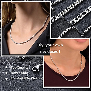 OLARCU 6 Pcs Silver Chains, Stainless Steel Cuban Link/Rope/Box/Figaro/Square Rolo/Wheat Chain Necklace Jewelry Set for Women Men, 20 inches