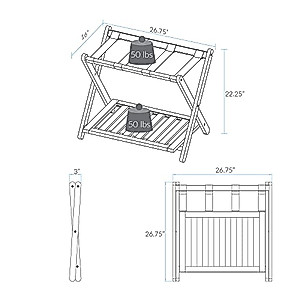 Casual Home Hotel Style Solid Pine Wooden Folding Luggage Rack with Bottom Shoe Storage Shelf for House Guests or Travel, Gray