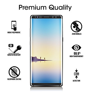 amFilm (2 Pack Glass Screen Protector for Samsung Galaxy Note 8, Full Screen Coverage, 3D Curved Tempered Glass, Dot Matrix with Easy Installation Tray