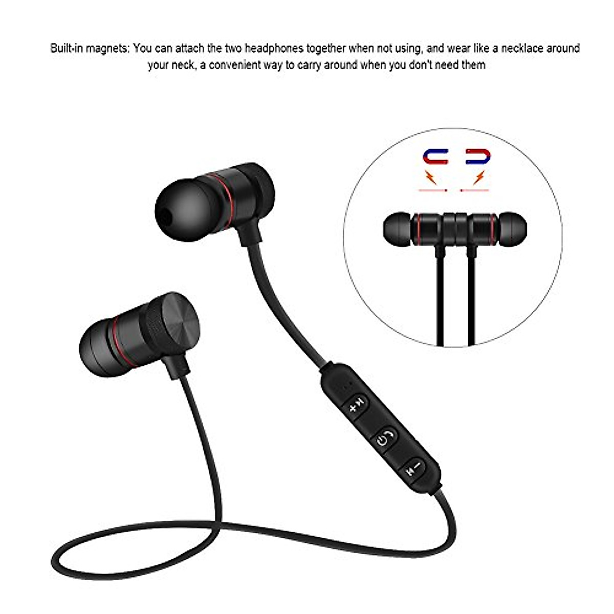 Yoidesu Wireless Headphones, Portable Wireless Bluetooth Headphones Magnetic Earbuds Sports Earphone Built-in Microphone for iPhone Android(Black)