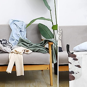 Storage Basket,Longhorn white cowhide with black and brown spots,Collapsible Large Laundry Hamper with Handles for Home Office 17.32"X13.58"