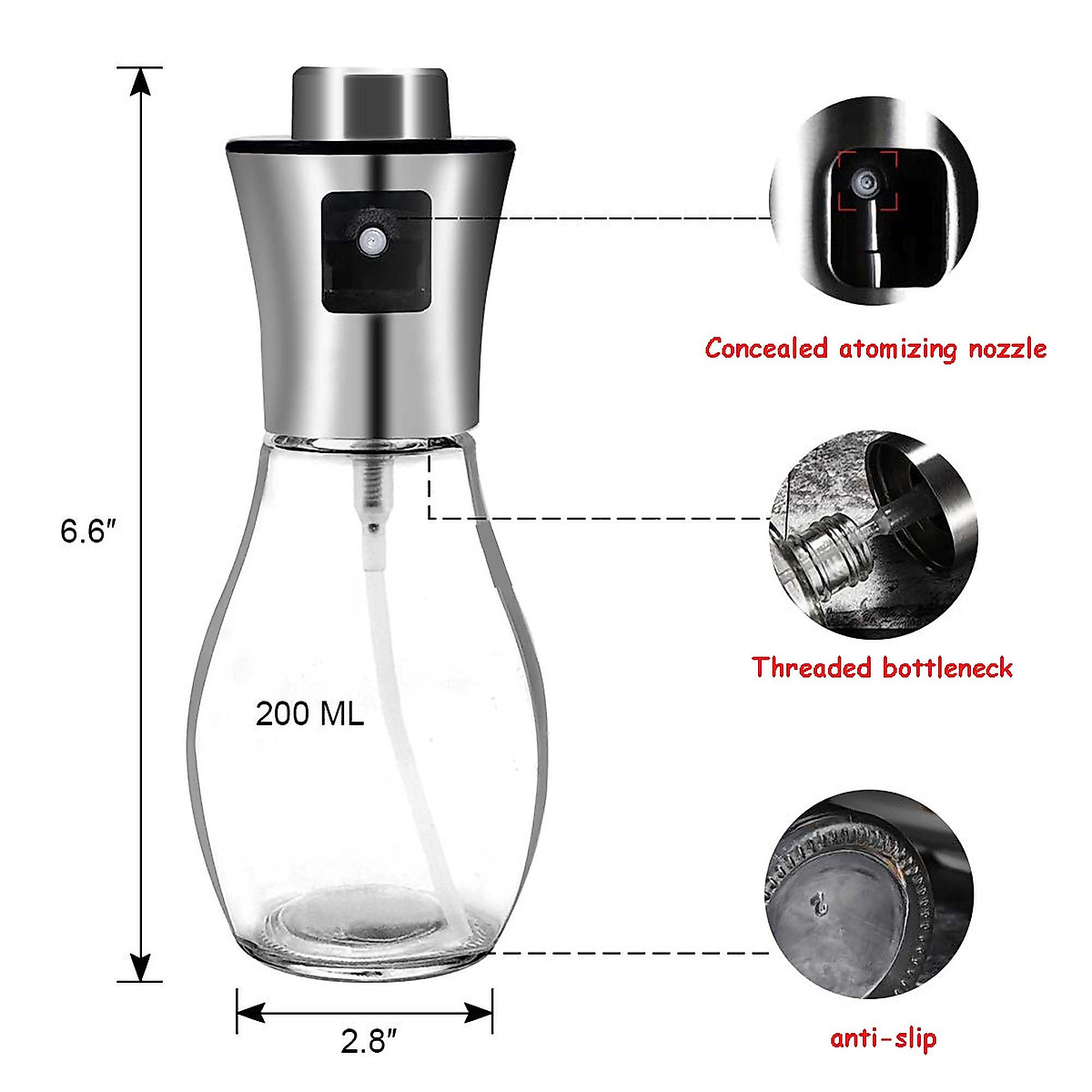 DIFEDO Spray Bottles, 6.8 Oz Olive Oil Dispenser Bottle, Refillable Glass Oil Sprayer, Oil Dispenser with Clog-Free Filter, Olive Oil Sprayer for Air Fryer, BBQ, Baking, Salad in Kitchen and Outdoor