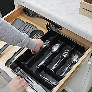 AuldHome Farmhouse Enamelware Silverware Organizer (Black), Divided Cutlery Utensil Drawer Organizer