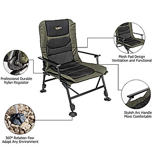 VINGLI Heavy Duty Fishing Chair with Footrest Support 440 LBS, Oversized Camping Chairs with 160° Adjustable High Back, Beach Chair for Outdoors/Yard/Forest