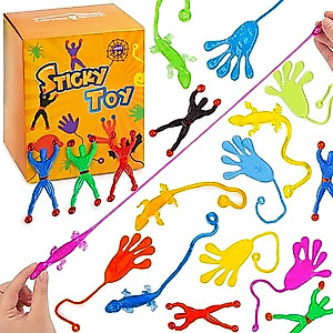 LovesTown 48PCS Sticky Toys for Kids, Stretchy Sticky Toys Including 16PCS Sticky Wall Climbers 16PCS Sticky Hands 16PCS Stretchy Lizards for Kids Goodie Bag Stuffers Treasure Box Classroom Prize