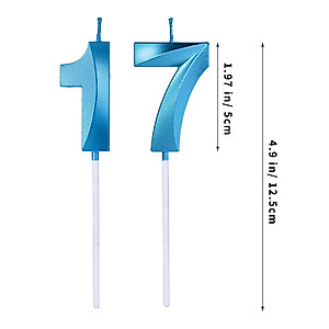 Blue 17th & 71st Birthday Candles for Cakes, Number 17 71 Glitter Candle Cake Topper for Party Anniversary Wedding Celebration Decoration