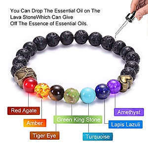Natural Stone 7 Chakra Dog Paw Charm Lava Rock Mala Beads Elastic Bracelet Yoga Meditation Healing Bangle (Bronze & Silver Dog Paw)