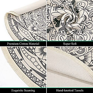 HEBE 6 Ft Round Area Rugs Washable Chic Bohemian Mandala Hand Woven Cotton Round Rug with Tassels Indoor Throw Area Rug Circle Carpet for Living Room Kids Room