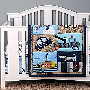 Brandream Boys Fire Truck Pillow & 3Pcs Cars Baby Crib Bedding Set with Patchwork Rocket Submarine