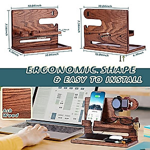 ZAPUVO Gifts for Men, Gifts for Dad Husband Fathers Day from Daughter Son Kids Wife, Ash Wood Phone Docking Station Nightstand Organizer, Birthday Gifts Ideas Boyfriend Anniversary Graduation for Him