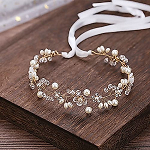 KAYZON Hair Accessories: Bridal Pearl Flower Headpiece Headband for Girls, Flower Girls, and Women (Gold)