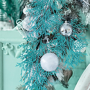 Winlyn 15 Pcs Teal Glitter Artificial Cedar Picks Sprays Christmas Floral Picks Faux Cedar Branches Stems Teal Christmas Tree Picks 15.4" H for Floral Arrangement Wreath Swag Winter Centerpiece
