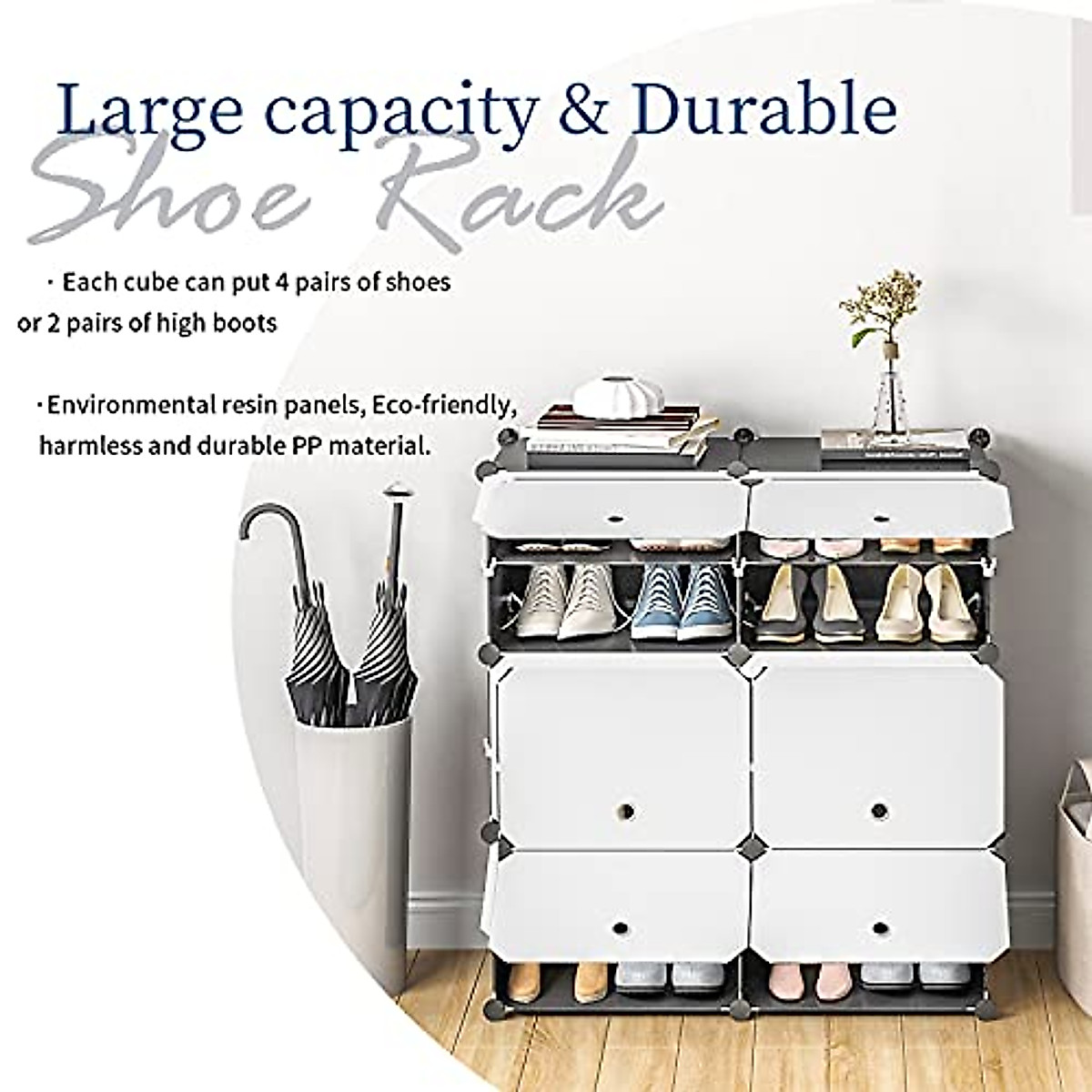 Aeitc Shoe Rack Organizer DIY Shoe Organizer with Key Hook Expandable Shoe Storage Cabinet Stackable Space Saver Shoe Rack for Entryway, Hallway and Closet,24 Pair,white doors