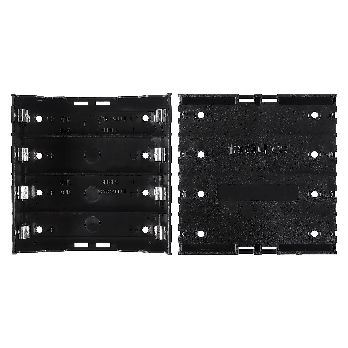 Coliao 6pcs 18650 Battery Case Holder 4 Slots X 3.7V 18650 Battery Storage Box, in Parallel Black Plastic Batteries Clip Box with Pin for DIY Parallel or Series Circuit PCB Projects