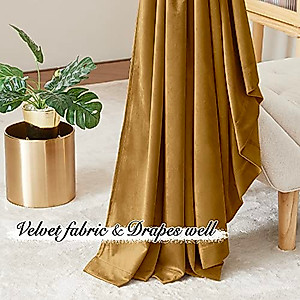 PONY DANCE Golden Brown Velvet Curtains of 96 inches Length,Super Soft Room Darkening Curtains for Living Room/Bedroom,Theatre Decoration, W52 x L96, Set of 2