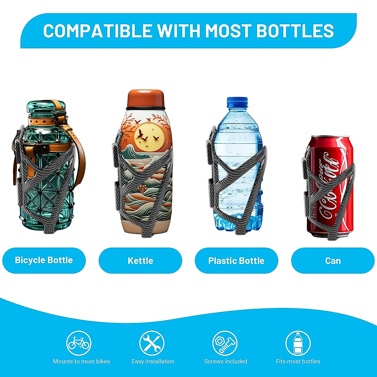 LABBYWAY Carbon Fibre Bike Water Bottle Cage, Durable Ultralight Water Drink Holder Rack, Lightweight PC Water Bottle Holder for Bicycle, Cycling Bottle Holder Cages for MTB, Road Bike, Mountain Bikes