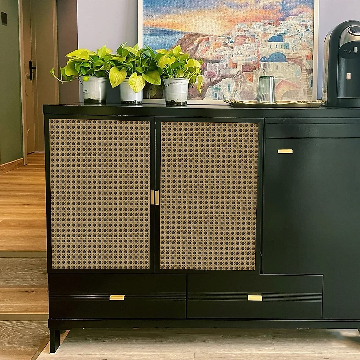 JiffDiff Rattan Wallpaper Cane Contact Paper Peel and Stick Wallpaper Hexagon Weave Rattan Furniture Cabinet Contact Paper 17.3 x 118.11in