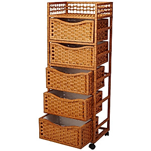 Oriental Furniture 46" Natural Fiber Chest of Drawers on Wheels - Honey