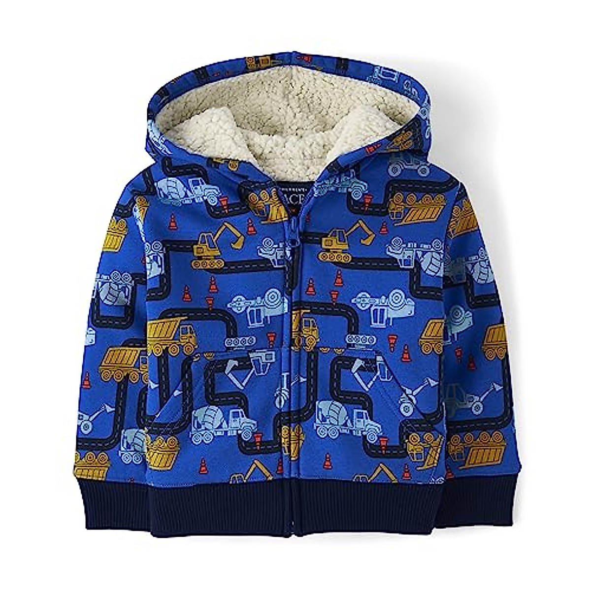 The Children's Place,and Toddler Long Sleeve, Sherpa Lined, Zip-Front Hoodie Sweatshirt,RENEW BLUE,18-24 Monts