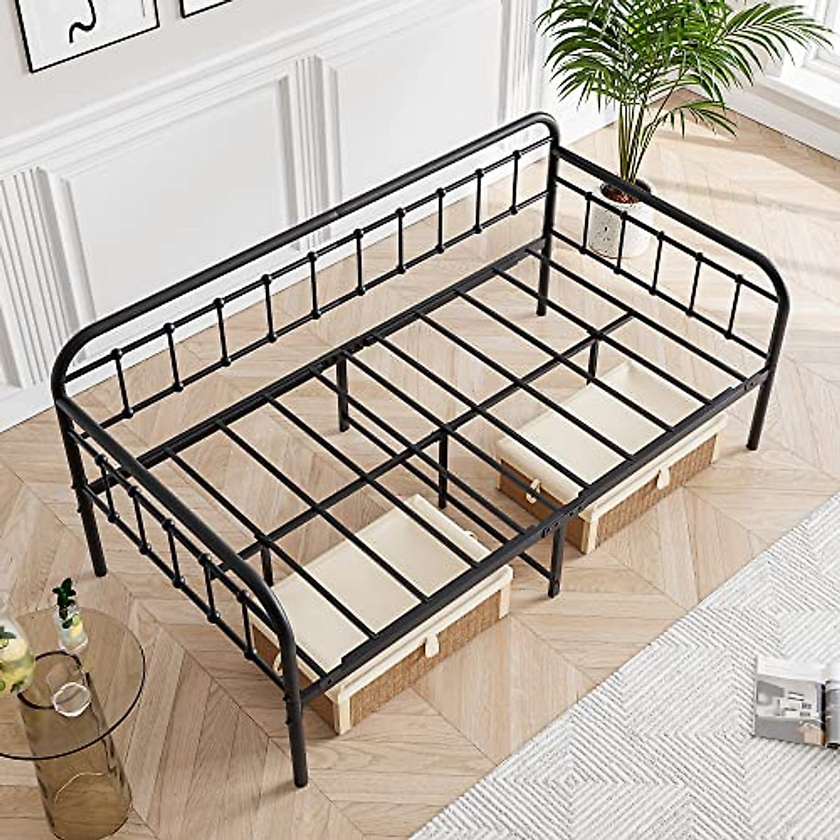 JURMERRY Metal Daybed Frame Twin Size with Steel Slats Platform Furniture,Black