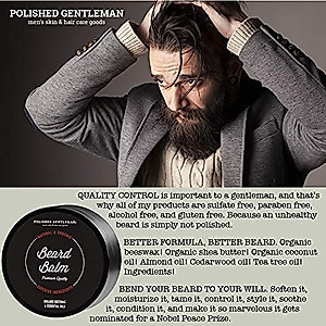 Beard Balm & Mustache Wax for Men - Beard Moisturizer with Organic Beeswax & Essential Oils - Hair Pomade & Hair Balm - Beard Polishes, Softener, Condition & Styling for Men's Grooming (2oz)
